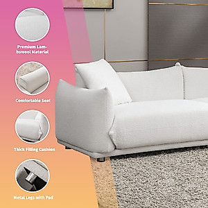 Mixoy Modular Sectional Sofa Couch, Minimalist Lambswool Sofa Bed 88.9''W, Mid Century Loveseat Sofa Couch for Small Spaces Bedroom Living Room, Bedroom, Home Office,Apartment,Beige