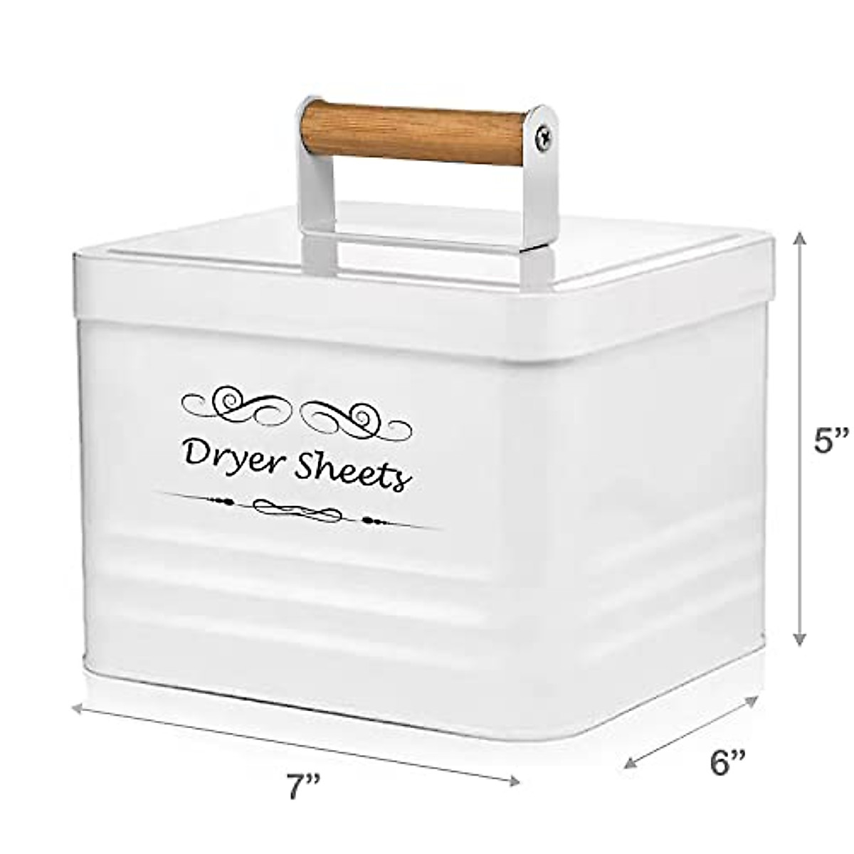 ELITAPRO Dryer Sheets Holder Modern Farmhouse Dryer Sheet Dispenser Container, Metal Dryer Sheet Box, Farmhouse Decor with Lid, Lint Bin for Laundry room, Storage Box, laundry room decoration, White