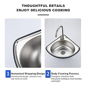 WBRSybUS Wall Mount Bathroom Corner Sink,304 Stainless Steel Triangle Kitchen Washbasin Single Sink,with Drainer Unit and Tap, Sink Edge Protector Basin,34x34cm-depth15cm,Cold Alone, Coldalone