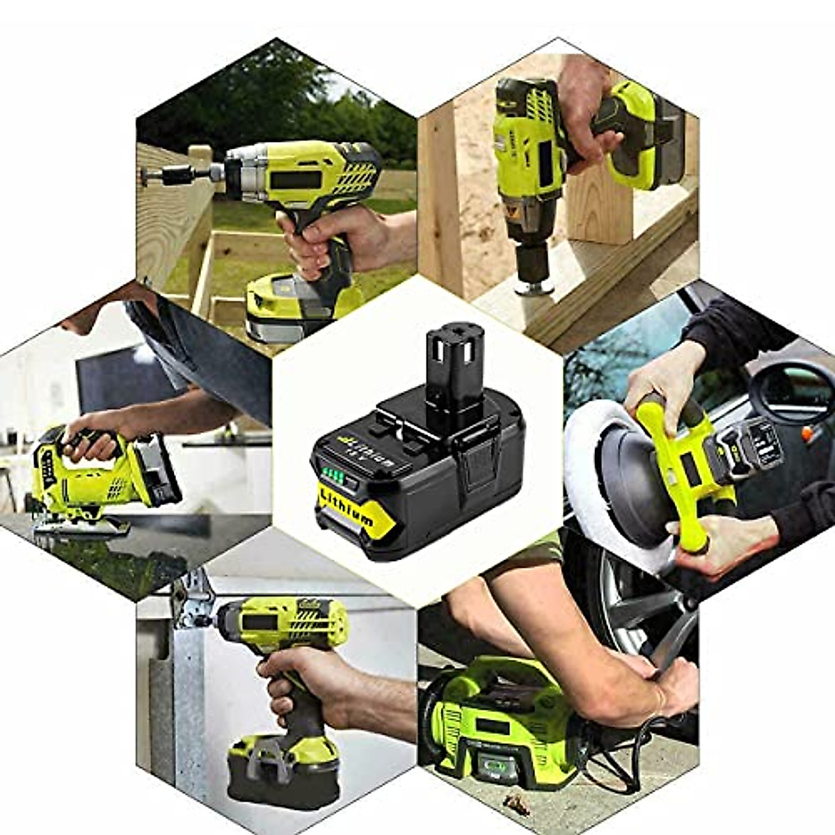 MANUFER 2Pack 6.5Ah 18V P108 Lithium-ion Battery Replacement for Ryobi 18v Lithium-ion Battery P108 P105 P102 P103 P107 P109 P104 Suit Replacement for Ryobi 18-Volt Battery