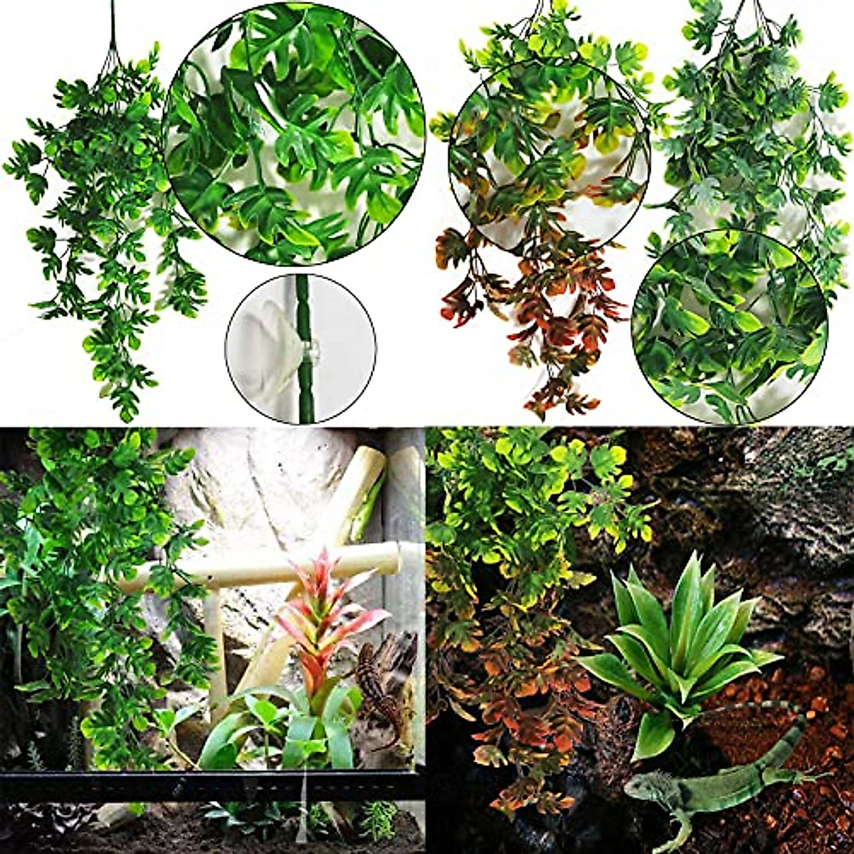 kathson Lizard Coco Den Gecko Coconut Husk Hut with Ladder Reptile Terrarium Plants Decor Hanging Lizards Hideouts Habitat Climbing Decorations Jungle Climber Vines for Chameleon 5 Pack