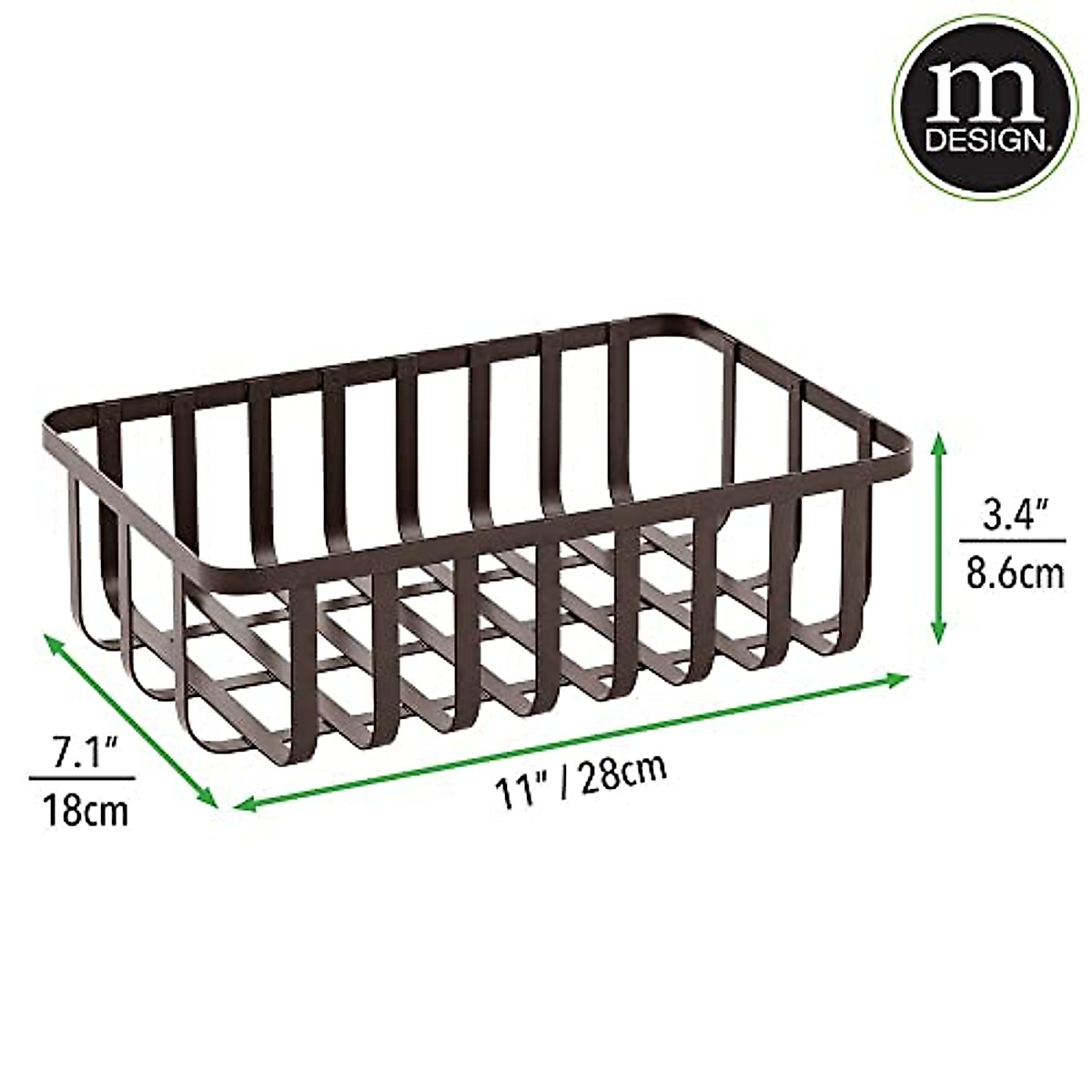 mDesign Farmhouse Metal Kitchen Storage Organizer Basket Bin - For Kitchen Cabinets or Pantry - Store Fruit, Snacks, Cereal, Baking Supplies, Pastas, Packets - Bronze