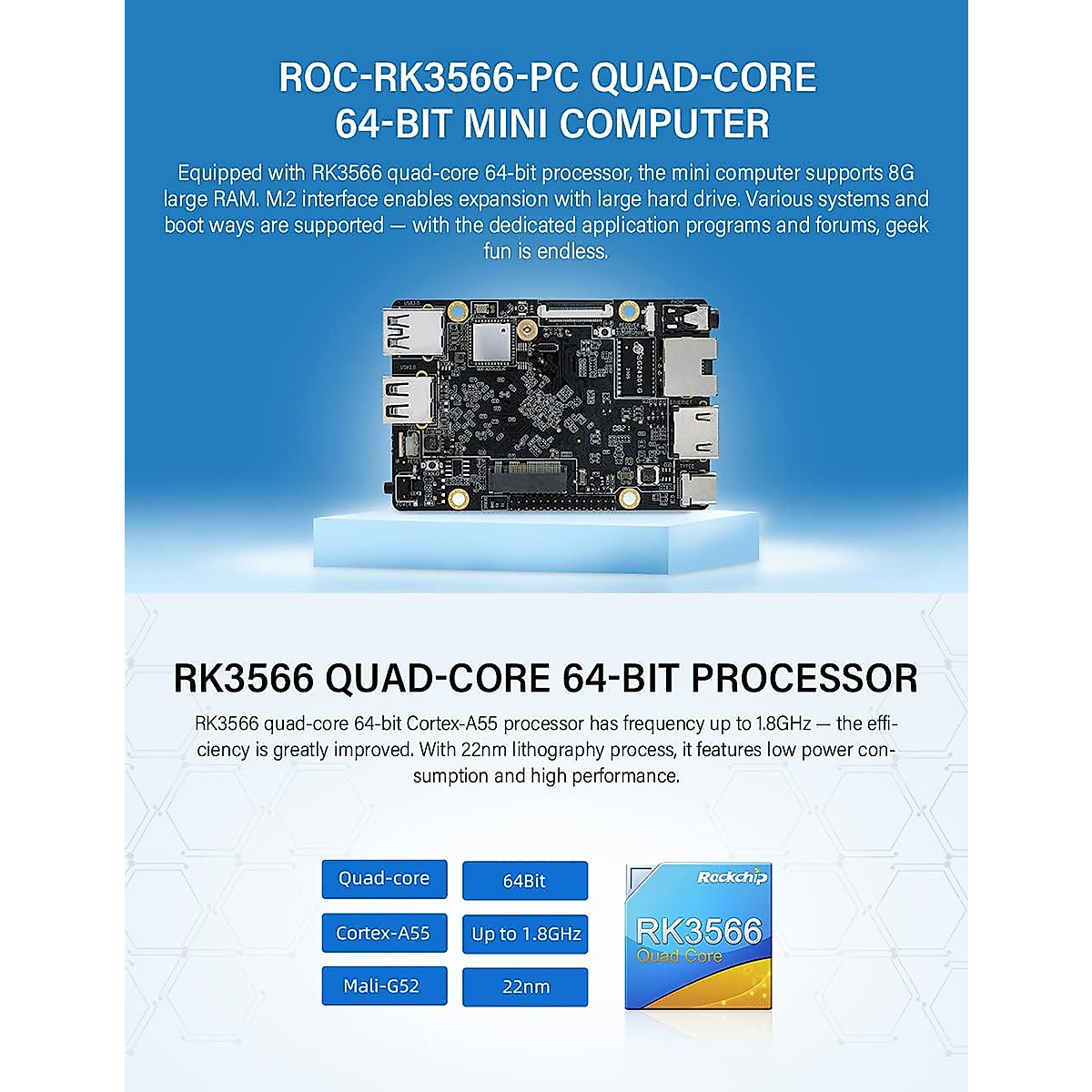 Firefly ROC-RK3566-PC Rockchip RK3566 4GB RAM Single Board Computer Support Caffe/TensorFlow and Geek System