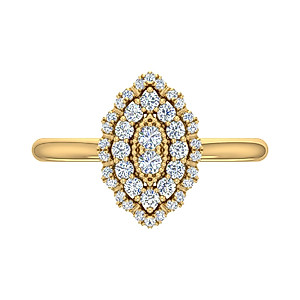 FINEROCK 1/3 Carat Diamond Marquise-Shaped Ring in 10K Yellow Gold (Ring Size 4.5)