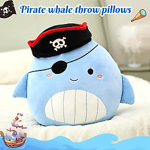 CozyWorld 14” Pirate Whale Plush Pillow Whale Stuffed Animal Whale Plush Soft and Squishy Stuffed Whale Toy Birthday Easter for Boy Girls Kids