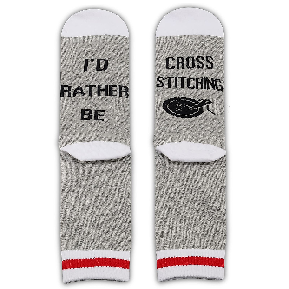 G2TUP 2 Pairs I’d Rather Be Cross Stitching Socks Cross-Stitch Lover Gift Cross-Stitch Project Bag Sewing Lover Socks Needle Worker Gift (I’d Rather Be Cross Stitching)