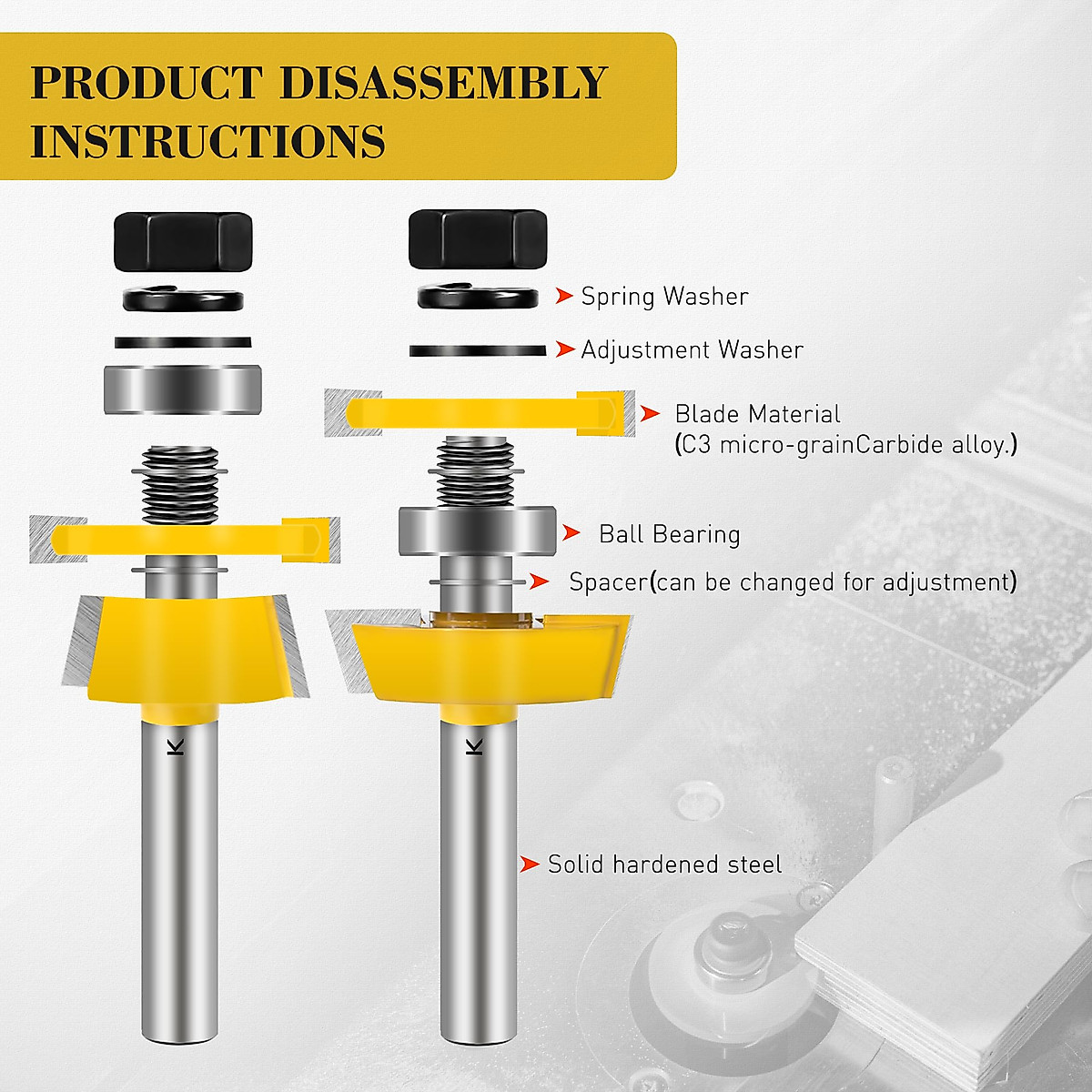 ASNOMY 2Pcs Shaker Rail and Stile Router Bits for Cabinet Door, 1/4 Inch Shank Woodworking Tongue and Groove Router Bit for Cabinet Door