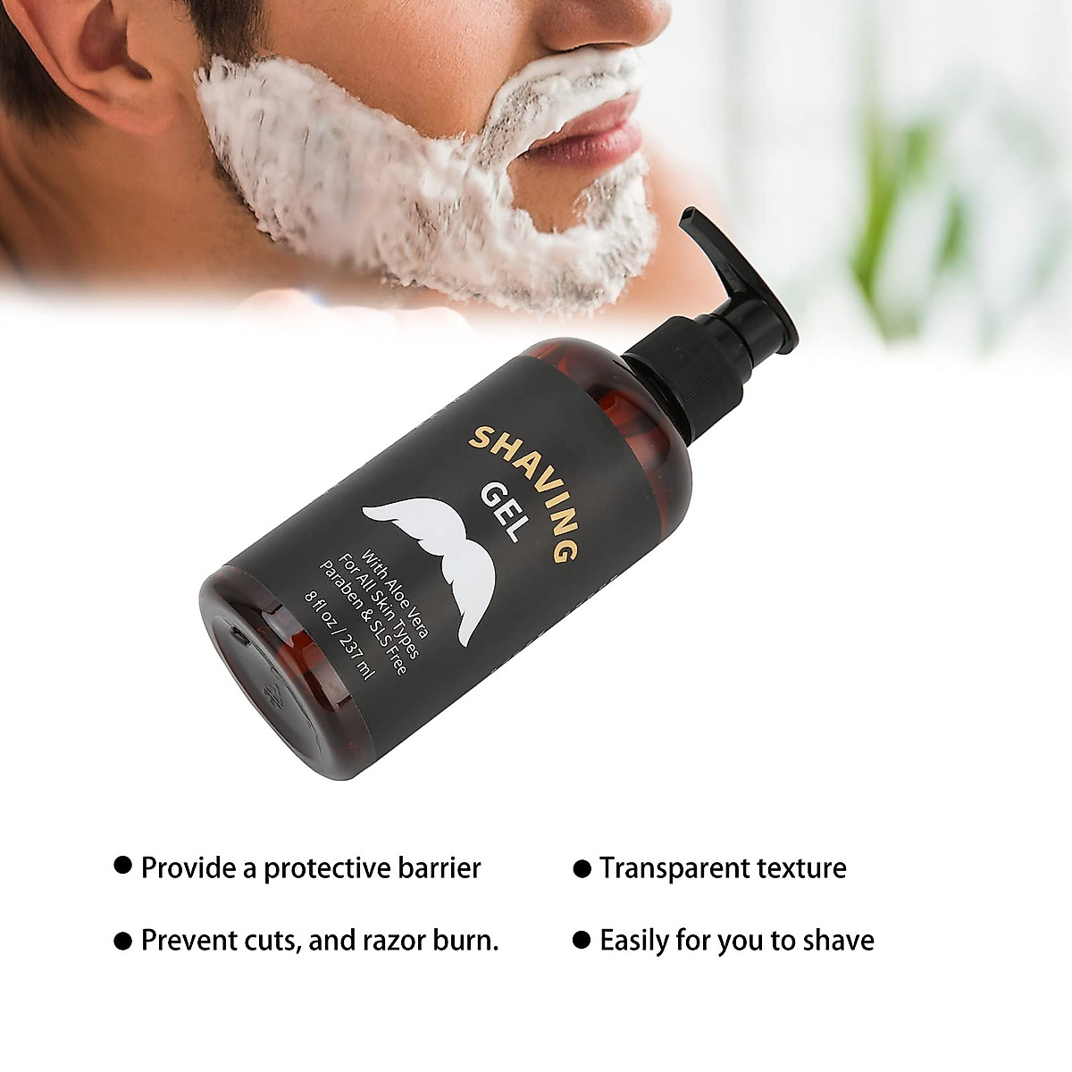 Men'S Shave Gel, Mens Beard Care Shaving Cream, Soften Beard, Moisturizing Against Irritation, Protect Skin Re ing Gel, Protects Against Irritation And Razor Burn, For Sensitive Skin (237ml)
