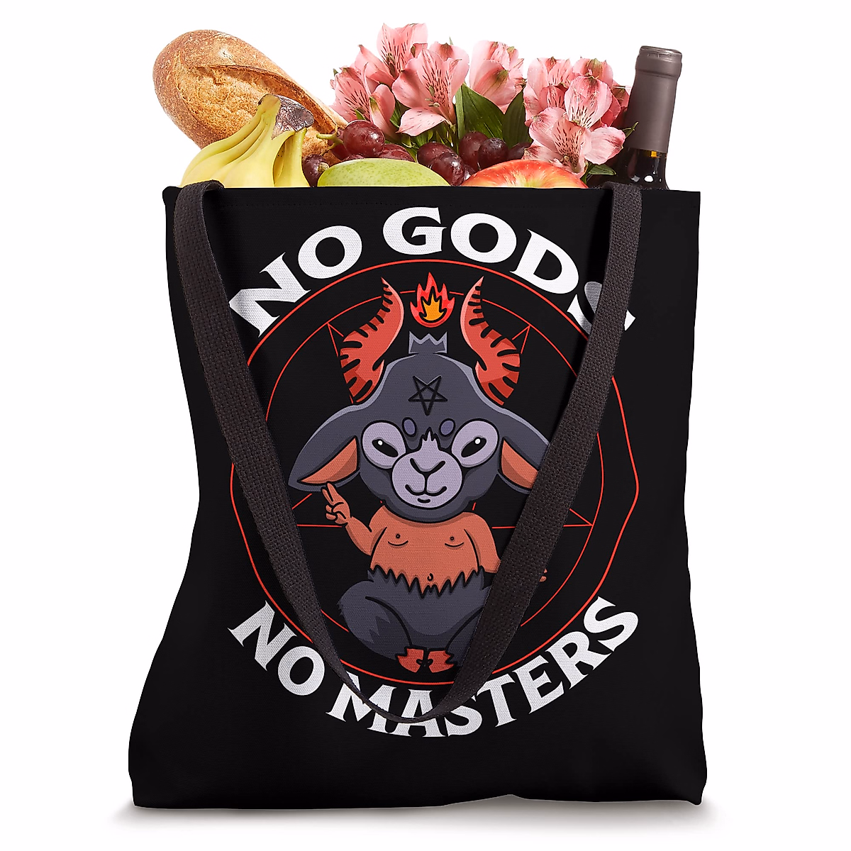 No Gods No Masters Baphomet Pentagram Atheist Satanism Tote Bag