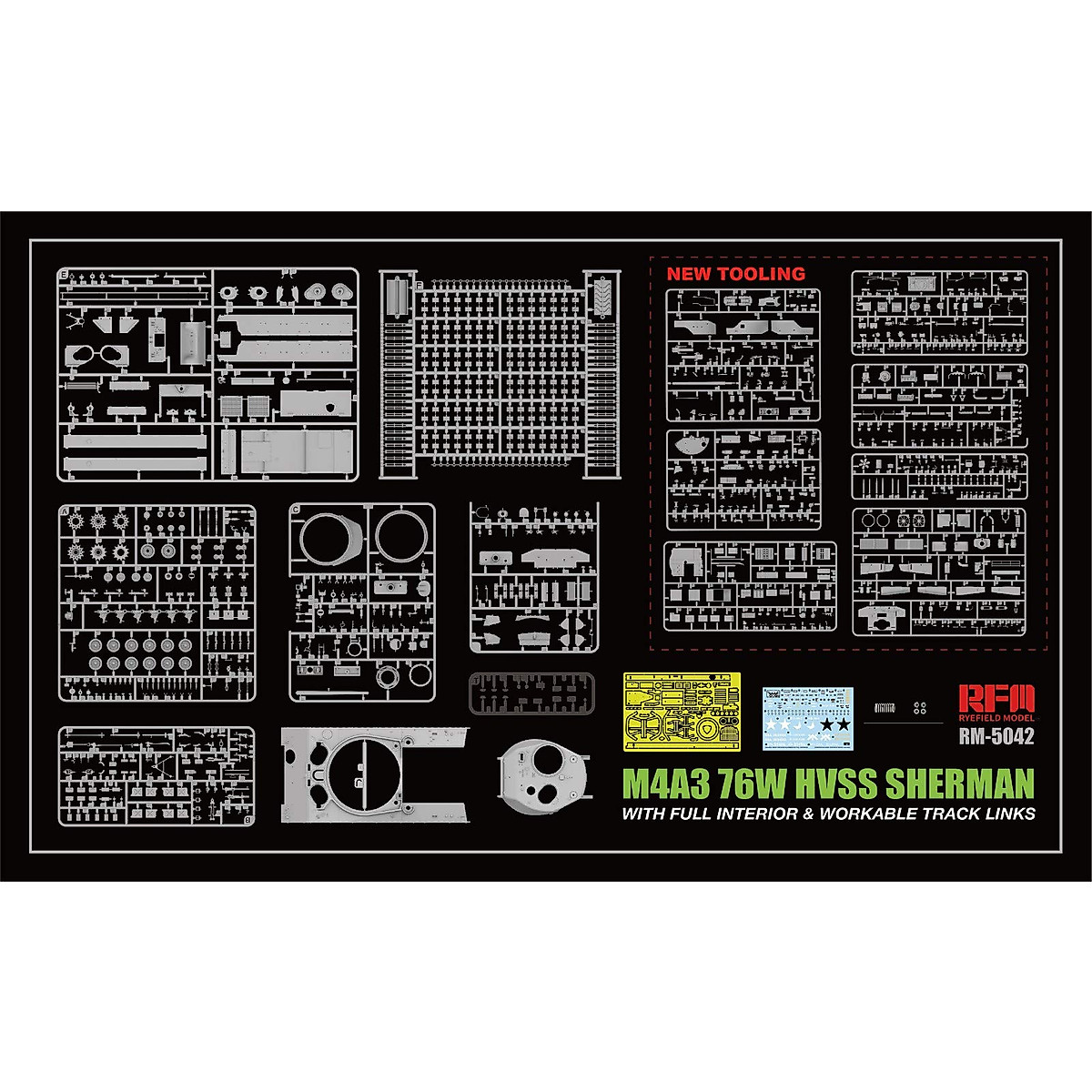 Rye Field Model 1/35 M4A3 76W HVSS Sherman with Full Interior and workable Track Links RM-5042