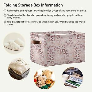 ALAZA Leopard Print Cheetah Rose Gold Large Storage Basket with Handles Foldable Decorative 1 Pack Storage Bin Box for Organizing Living Room Shelves Office Closet Clothes