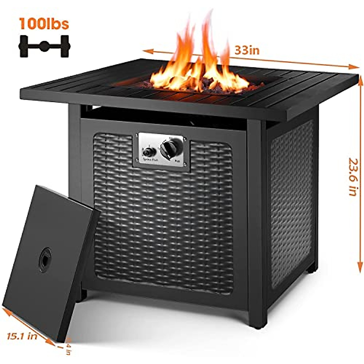 AthLike 30" Gas Fire Pit Table, 50,000 BTU Propane Square Fire Bowl, Outdoor Fireplace W/ Anti-fire Mesh, CSA Certification, Auto-Ignition, Lava Rock, for Garden/Patio/Courtyard/Balcony