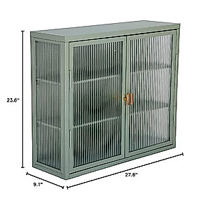 HomSof Wall Cabinet Haze Double Glass Door Detachable Shelves for Office, Dining, Living Room, Kitchen and Bathroom, Mint Green