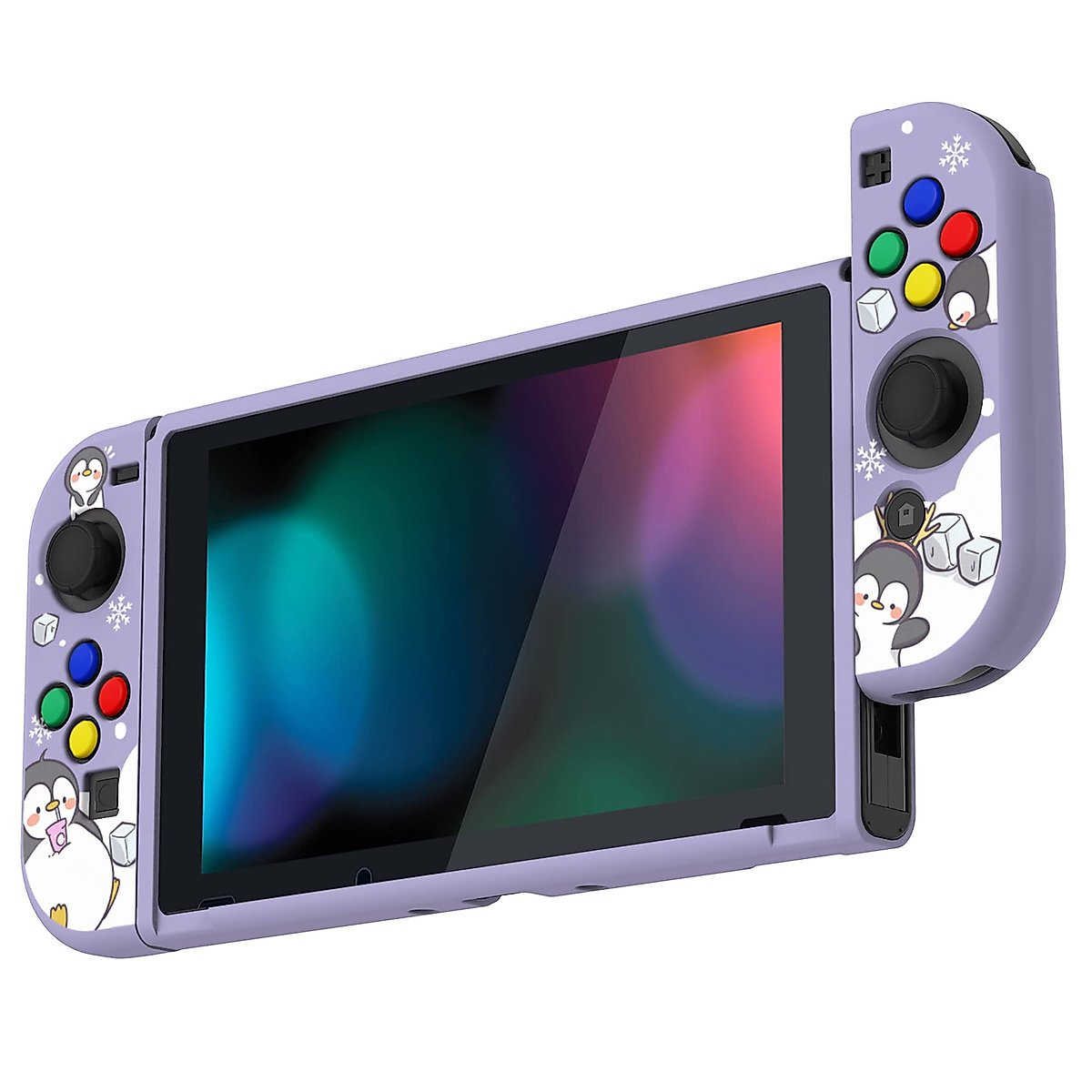 PlayVital ICY Cube Penguin ​Protective Case for Nintendo Switch, Soft TPU Slim Case Cover for Nintendo Switch Joycon Console with Colorful ABXY Direction Button Cap