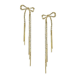 Agriajun Long Gold Bow Tassel Drop Dangle Earrings for Women- Dainty Metal Chain Dangling Shiny Bar Earring Statement Fringe Waterfall Wedding Bridesmaid Prom Jewelry Mother Gifts