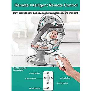 Baby Bouncer Baby Cradle Portable Swing Infant Motorized Adjustable Rocker with Bluetooth Music Speaker and 5 Swaying Gears Preset Lullabies and Smooth Remote Control (Grey)