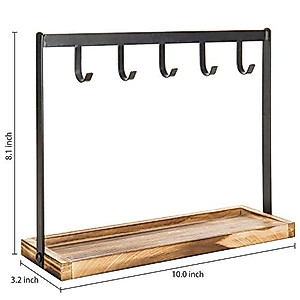MyGift 5-Hook Burnt Wood & Black Metal Tabletop Key Holder, Jewelry Organizer Rack