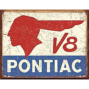 Desperate Enterprises Pontiac V8 Tin Sign - Nostalgic Vintage Metal Wall Décor - Made in USA