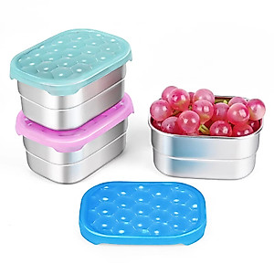 Tanjiae Kids Snack Pro - Stainless Steel Snack Containers for Kids | Easy Open Leak Proof Small Food Containers with Silicone Lids - Perfect Metal Toddler Lunch Box for Daycare and School (8oz*3)