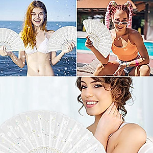 HKACSTHI 6 Packs White Spanish Floral Folding Hand Fan Women Lace Fan Handheld Fans for Wedding and Home Decoration