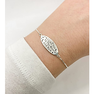 PORI JEWELERS 925 Sterling Silver I Love You To The Moon and Back Inspirational Quote Adjustable Charm Bracelet - Yellow or Silver (Silver)