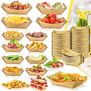 MotBach 250 Pack 1Lb Paper Food Boat Trays Disposable Paper Boats,Brown Kraft Paper Food Trays Paper Food Serving Boat Tray Basket for Snacks Fries Popcorn Sauce Tacos Bakery Nacho