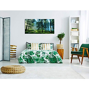 arteWOODS Green Forest Canvas Wall Art Living Room Wall Decor Large Nature Pictures Canvas Artwork Contemporary Wall Art Modern Landscape Pine Trees for Kitchen Office Home Decoration 24" x 48"