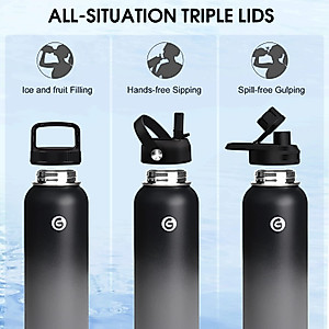 40 Oz Insulated Water Bottle With Straw & Paracord Handles & 3 Lids, Leak Proof Metal Water Jug, Hot Cold Stainless Steel Thermal Water Bottles, Half Gallon Large Water Flask for Sports, Gym