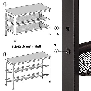 HOOBRO Hall Tree and Shoe Bench Bundle, Coat Rack Shoe Bench, 3-Tier Shoe Rack, Industrial Shoe Storage Unit Flat & Slant Adjustable Shoe Organizer Shelf