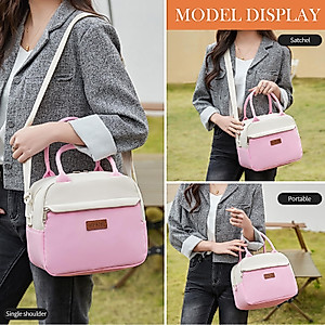 Generic HOPROSE Lunch Bags for Women Men Adults, Insulated Leakproof Lunch Box Large Capacity Lunch Tote Bag, Reusable Cooler Lunch Container for Work/Picnic/Camping (Pink with White), #1801