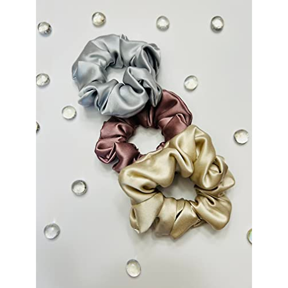 BLP Silk Scrunchie 100% Mulberry Silk for Hair 3-pack Hair Scrunchie for Women's Hair Neutral Colors Sleep Hair Tie Stocking Stuffer Ideas