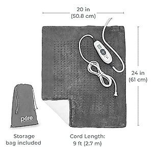 Pure Enrichment® PureRelief™ Ultra-Wide Microplush Heating Pad - 20” x 24” XXL Size & 6 Heat Settings for Temporary Neck, Shoulder & Back Pain Relief - Moist Heat Option & Machine Washable (Gray)