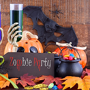 64 Pcs Halloween Mini Witch Cauldron Set Kettles 4 Pack Small Plastic Black Candy Cauldron Kettles with 60 Pieces Gold Coins Candy Holder Pot with Handle for Wizard Party Birthday Pirate Party