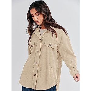 ANRABESS Oversized Jackets for Women Casual Button Down Shirts Corduroy Shacket 2023 Fall Fleece Cardigan Blouse Trendy Coat with Pockets 1027xingse-L