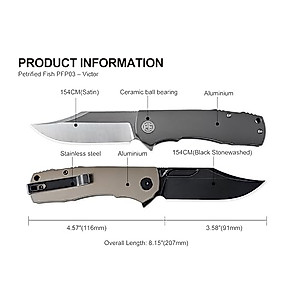 Petrified fish PFP03 Victor,3.58" K110 Satin Blade,140g Micarta Handel Flipper Liner lock Folding knife (Blue Satin)