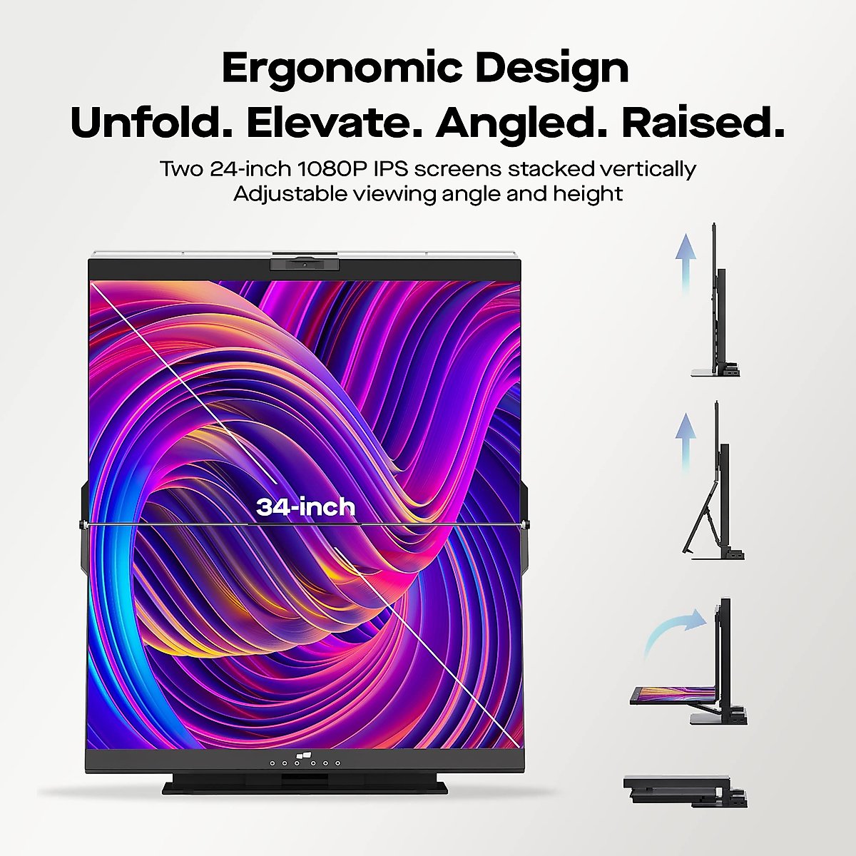 Mobile Pixels Geminos Dual 24" Stacked Computer Monitors with 1080P Webcam&Speakers, 65W USB-C Charging, All-Inclusive Vertical Desktop Monitor, HDMI/USB-A/USB-C, Infinitely Adjustable (2 Monitors)