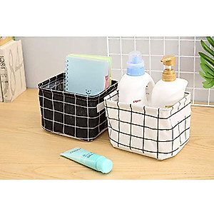Kamuavni Small Storage Basket Home Decor Cotton And Linen Organizers Bag for Makeup, Book, Baby Toys,Stationery,Baby Nursery Basket With Handles 7.9"*6.3"*5.5" - 4 pack