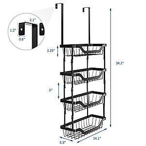 Chemailon Over The Door Hanging Organizer, 4-Shelf Wall Mount Metal Wire Storage Rack Behind Door for Bedroom Living Room Pantry Bathroom (Black)