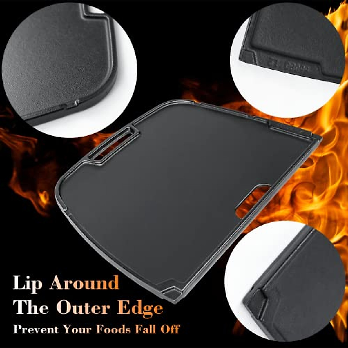 Hisencn Cast Iron Reversible Griddle for Napoleon Portable Barbecue Grill All TravelQ 285 Series, for Napoleon Pro285x, PRO285X-BK, PRO285-BK, PRO285, TQ285X, TQ285X-1, TQ285X-BL, Non-Stick, 1-Pack