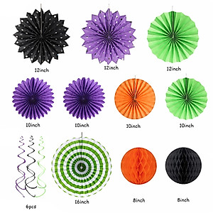 Orange Black Purple Green Party-Decorations - 33Pcs Banner,Halloween Streamers Tassel Garland,Tissue Pom Poms Honeycomb,Paper Lantern Fan,Birthday Wedding Baby Bridal Shower Decor Supplies Hugtmr