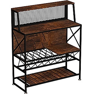 VEVOR Wine Rack Home Bar Table, Industrial Liquor Storage Cabinets with Glass Holder, Bakers Rack Freestanding with Large Capacity for Home Kitchen Dining Room, Hold 12 Bottles of Wine (Rustic Brown)