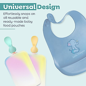 LittleWhispers Baby Food Pouch Silicone Spoons with Travel Cases - 3 Squeeze Pouch Attachment Toppers