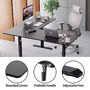 UNICOO – L Shaped Crank Height Adjustable Standing Desk, Sit to Stand up Corner Desk, L-Shaped Standing Workstation (Black Frame/Black Top - L Shape Crank)