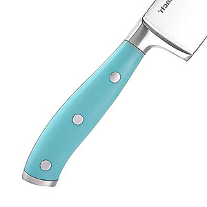 Hamilton Beach 14-Piece Kitchen Knife Cutlery Set, Aqua Blue Handles, Sharp Stainless Steel, Wood Block with Chef's, Santoku, Bread, Steak, Paring, Utility Knives, and Scissors