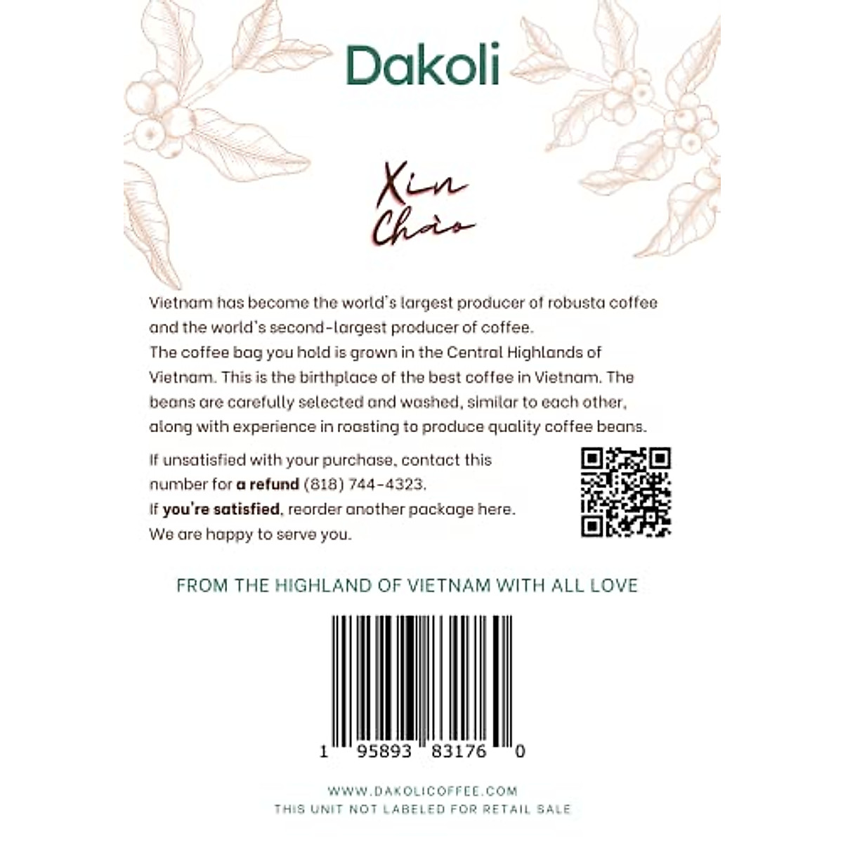 Dakoli Vietnamese Coffee Style- From The Highland Of Viet Nam, High Premium 40% Robusta Bean and 60% Arabica Bean, Medium and Dark Roast, Ground Coffee,12 Oz (340g)