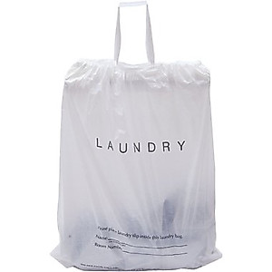 Hotel Laundry Bags, 1.25 Mil Plastic with Drawtape and Write-On Strips, 18" x 19" with 4" Gusset, Biodegradable - CASE OF 1,000