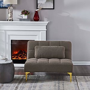 GERDIOEB Convertible Sofa Bed Single Chair Futon with Adjustable Backrest and Gold Metal Legs, Teddy Fabric Armless Chair with Pillow, Futon Sleeper Couch Daybed Single Chair (Taupe)