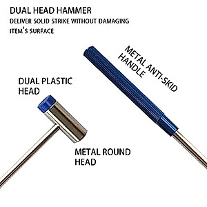 Dual Head Small Hammer, 7 Inches, Plastic Head and Metal Head, Black Plastic Grip, Double face Jewelry Mallet, Mini Hammer for Watch, Tuning, Woodworking, Toys, DIY, Leather, Instruments