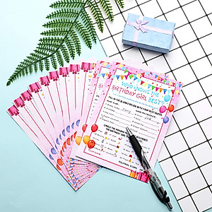 Skylety The Birthday Girl Best, 50 Pieces Birthday Party Activity Game Card Set Who Knows Her Best Girl Birthday Party Activity Notebook Themed Party Decorations