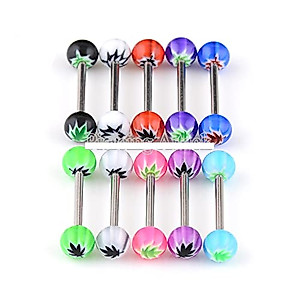 Body Jewelers Pot Leaf/Mary Jane/Weed Tongue Ring/Snake Eyes/Nipple UV 14G (1.6mm) Acrylic (10 Piece Package Deal) B/4/5